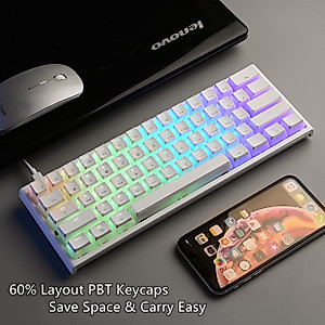 KKV 61 Keys RGB Mechanical Gaming Keyboard,60% Layout Compact PBT Keycaps Mini Design 18 RGB Mode Wired Type-C Mechanical Keyboard for Game and Work (Cherry White)