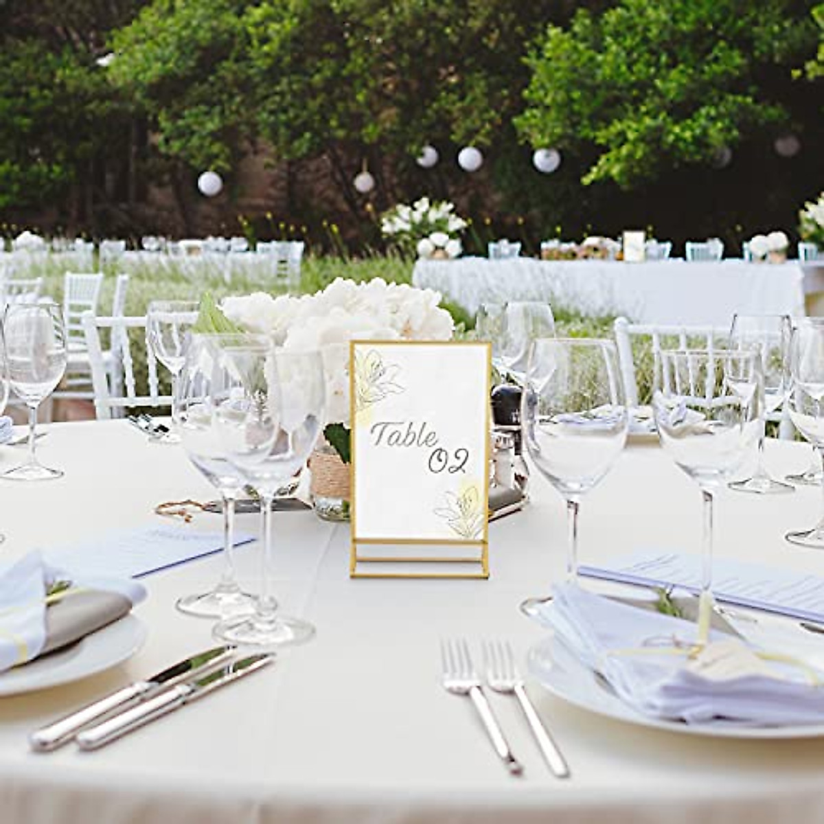 SUPER STAR QUALITY Clear Acrylic 2 Sided Frames with Gold Borders and Vertical Stand (Pack of 12)) | Ideal for Wedding Table Number Holder, Double Sided Sign, Clear Photos, Menu Holders