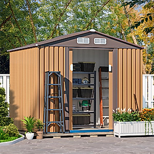 JAXPETY Sheds & Outdoor Storage 6x8 FT Garden Shed Tool Metal Outdoor Storage Shed with Sliding Doors for Backyard, Patio Coffee