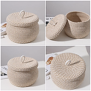 MARURY Round Basket with Lid for Storage, Decorative Basket Cotton Rope Woven Basket with Lid Living Room Bedroom Basket