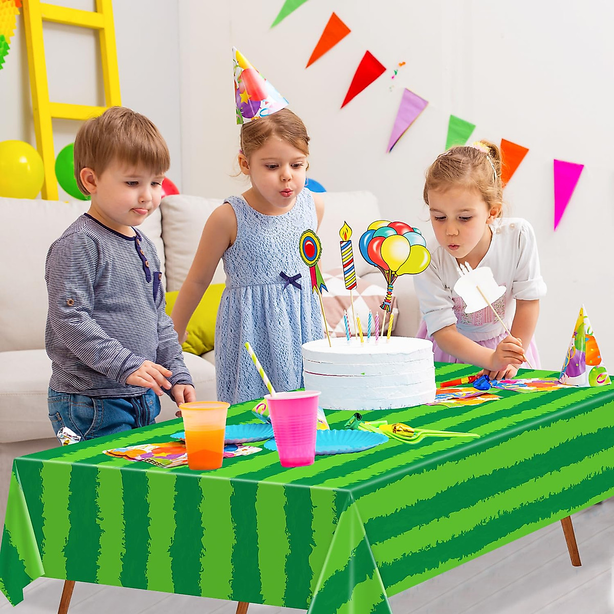 4 Pack Watermelon Rind Tablecloth Green Melon Rectangle Table Cloth Watermelon Party Tablecloth Watermelon Table Covers Watermelon Birthday Party Table Cloth for Beach Pool Party Supply 51 x 86 Inch