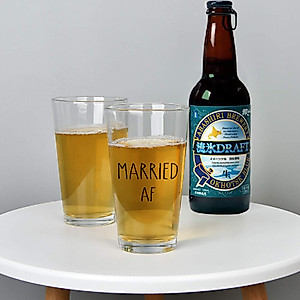 Married AF Wine Glass and Married AF Beer Glass, Wine Glass and Beer Glass Gift Set for Couples, Newlyweds, Mr Mrs, Husband Wife - Gift Idea forValentine's Day, Birthday, Wedding, Anniversary