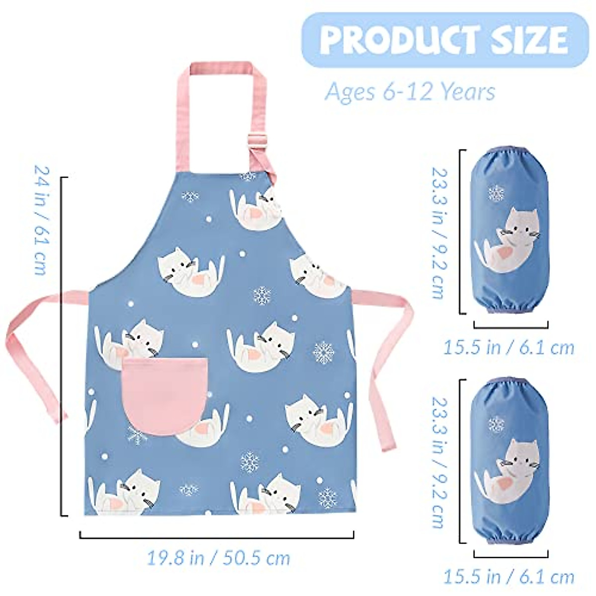 FUSOTO Cat Kids Aprons for Boys Girls, Arts and Crafts for Kids, Kids Kitchen Cooking Waterproof Apron for Ages 6-12, Kids Artist Painting Apron with Pockets