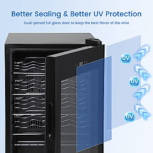 Aprafie Wine Cooler Refrigerator 24 Bottles Compressor Freestanding Beverage Wine Fride For Red, White, Champagne or Sparkling Wine 40°F to 65°F Digital Temperature Control Full Glass Door