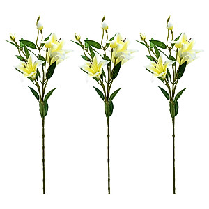 MINYULUA 3Pcs Artificial Tiger Lily Bouquet Real Touch Latex Lilies Faux Flower 30" Tall Fake Flower Vase Arrangement for Home Wedding Party Garden Table Shop Office Decor - Yellow