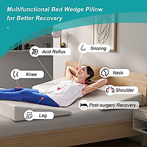 TOLEAD Bed Inclined Wedge Pillow, 7.5 Inch Bed Incline Mattress Topper, Wedge Mattress Elevator for Acid Reflux, Post Surgery, Anti-snoring, Queen, White