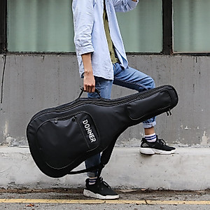 Donner 36 Inch Acoustic Guitar Case, 0.4 Inch Thick Padding Sponge 600D Ripstop Waterproof Nylon Soft Guitar Gig Bag with 3 Pockets and Back Hanger Loop, Black