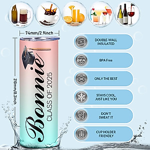 Personalized Graduation Tumbler Gifts for Her Him - Class of 2025 Graduation Gifts for Girls Boys, Custom Graduation Skinny Tumblers with Lid and Straw, High School Masters Degree Phd Graduation Gifts