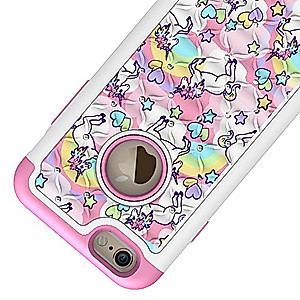 iPhone 6S Case, iPhone 6 Bling Case, Rainbow Unicorn Pattern Heavy Duty Shockproof Studded Rhinestone Crystal Bling Hybrid Case Silicone Protective Armor for Apple iPhone 6S iPhone 6