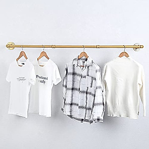 JIANZHUO Industrial Pipe Clothes Rack Wall Mounted,Vintage Retail Wall Mount Pipe Clothing Rack,Metal Commercial Garment Rack for Hanging Clothes,Laundry Room Display Rack Cloths Rack(Gold,59in)