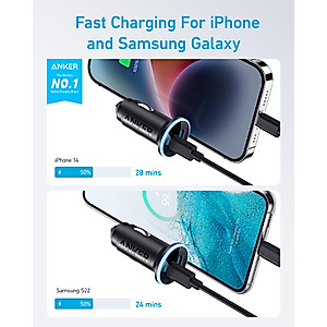USB C Car Charger Adapter, Anker 52.5W Cigarette Lighter USB Charger, 323 Anker Car Charger with 30W PowerIQ 3.0 Fast Charging for iPhone 15/15 Plus/15 Pro/15 Pro Max, Galaxy S23/22, Pixel