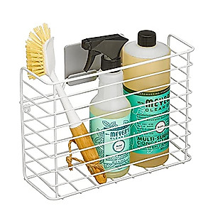 mDesign Metal Hanging Shelf-Adhesive Kitchen Storage Organizer Basket Bin - For Bags, Tin Foil, Wax Paper, Saran Wrap - Hardware Included, Solid Steel - White