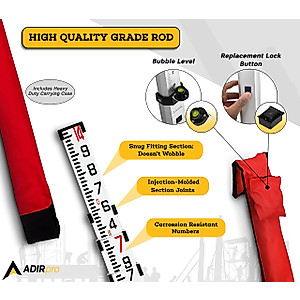 AdirPro Universal Rotary Laser Detector & AdirPro 14-Foot Aluminum Grade Rod Bundle