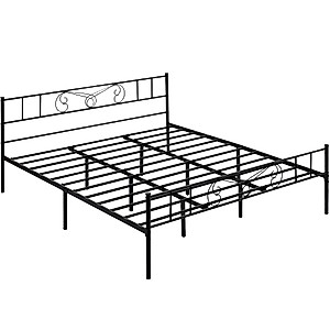 GAOMON King Bed Frame Platform with Headboard and Footboard, Metal Bed with Storage Space, Mattress Foundation, No Box Spring Needed, Easy Assembly, Black (King)