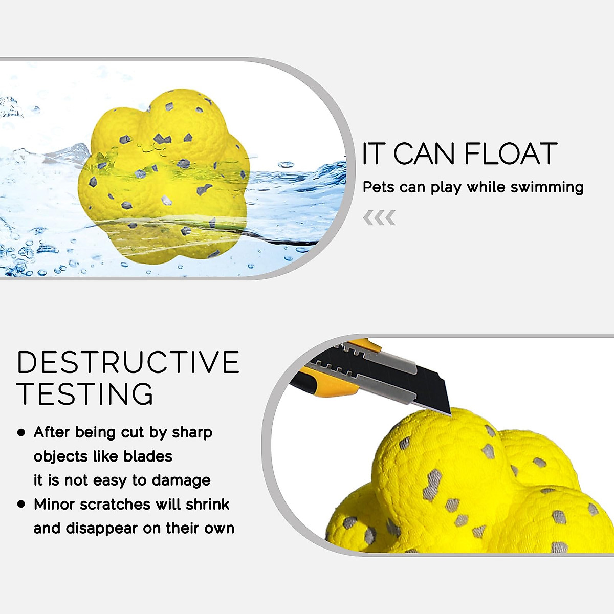 VKL Dog Chew Ball Interactive Toy ETPU Atmoic Bite Tough Float Suitable for Large Medium and Small Dogs Grinding Teeth Strong Elasticity Relieve Boredom (Yellow)