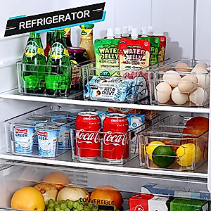 Set of 8 Multiuse Clear Organizing Bins with Removable Dividers - Snack, Food, Pantry Organization and Storage - Fridge Refrigerator Organizer Bins - Stackable Plastic Container for Home, Kitchen, RV