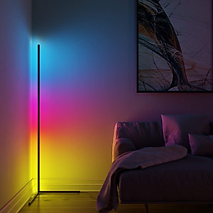 Harmony - Smart LED Lamp with Alexa and Google Home Compatibility - RGB Floor Lamp with 200 Dynamic Presets, with Timer, Memory, Dimmer - Black Iron, 55” Tall