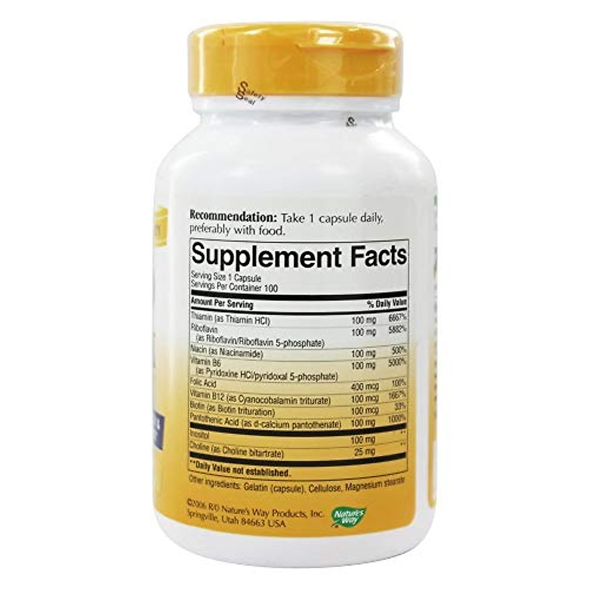 Natures Way Vitamin B-100 Complex Capsules For Energy And Nerves - 60 Ea