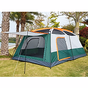 KTT Extra Large Tent 12 Person,Family Cabin Tents,2 Rooms,3 Doors and 3 Windows with Mesh,Straight Wall,Waterproof,Double Layer,Big Tent for Outdoor,Picnic,Camping,Family Gathering(Green)