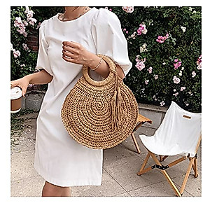 Women Straw Totes Beach Shoulder Bags Woven Handbags Purse Large Straw Basket Wicker Rattan Purse for Summer Vacation (F)