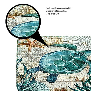 Amagical Sea World Sea Turtle Pattern 3 Piece Bathroom Mat Set Shower Curtain Set Bathroom Mat Carpet Contour Mat Fabric Shower Curtain with 12 Hooks