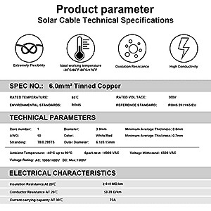 RAKDSYMC 6Ft 10AWG(6mm²) Solar Panel Extension Cable, Solar Panel Wire with Female and Male Connector with Extra Free Pair of Spanner Wrench (6Ft Red+6Ft Black)