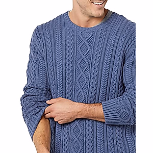 Amazon Essentials Men's Long-Sleeve 100% Cotton Fisherman Cable Crewneck Sweater, Dark Blue, Large