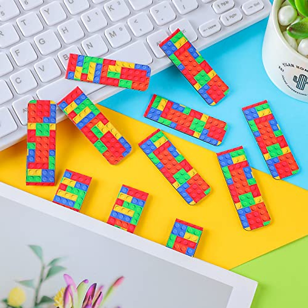 32 Pcs Magnetic Bookmark, Funny Building Block Magnetic Bookmark for Kids, Boys Brick Page Book Marker Clip for Teacher, Double Sided Book Accessories Bookmarks for Book Lovers