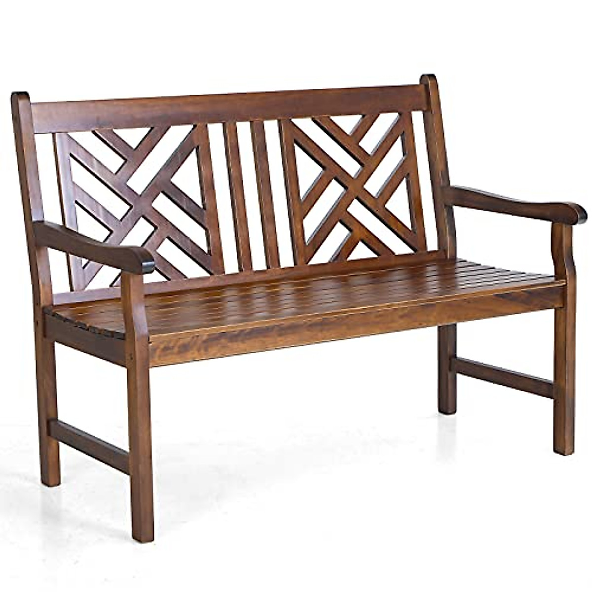 Sophia & William Outdoor Poplar Wood Bench Loveseat Walnut,Patio Wooden Bench with Backrest and Armrests PU Painting for Porch, Pool, Garden, Lawn, Balcony, Backyard, Load Capacity: 600 lbs, 1 Pack