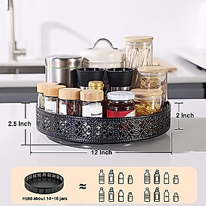 LEMIKKLE 12" Lazy Susan Organizer for Cabinet Countertop, Rotating Kitchen Table Organizer Counter Tray, Turntable Spice Rack Organizer for Kitchen Bathroom Pantry Vanity (Black 12")