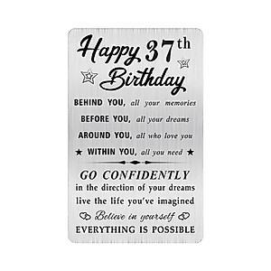MOQIYXL Happy 37th Birthday Card for Men Women, Small Engraved Wallet Card for 37 Year Old Birthday Gifts