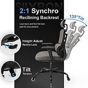Ergonomic Office Chair - Mesh Office Chair High Back, Rolling Desk Chair, Executive Swivel Chair, Computer Chair with 3D Adjustable Armrest Headrest, 3D Lumbar Support, Blade Wheels