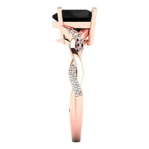 2.19 ct Heart Cut Twisted Solitaire Halo Natural Black Onyx Engagement Promise Anniversary Bridal Ring 18K Rose Gold 7.25