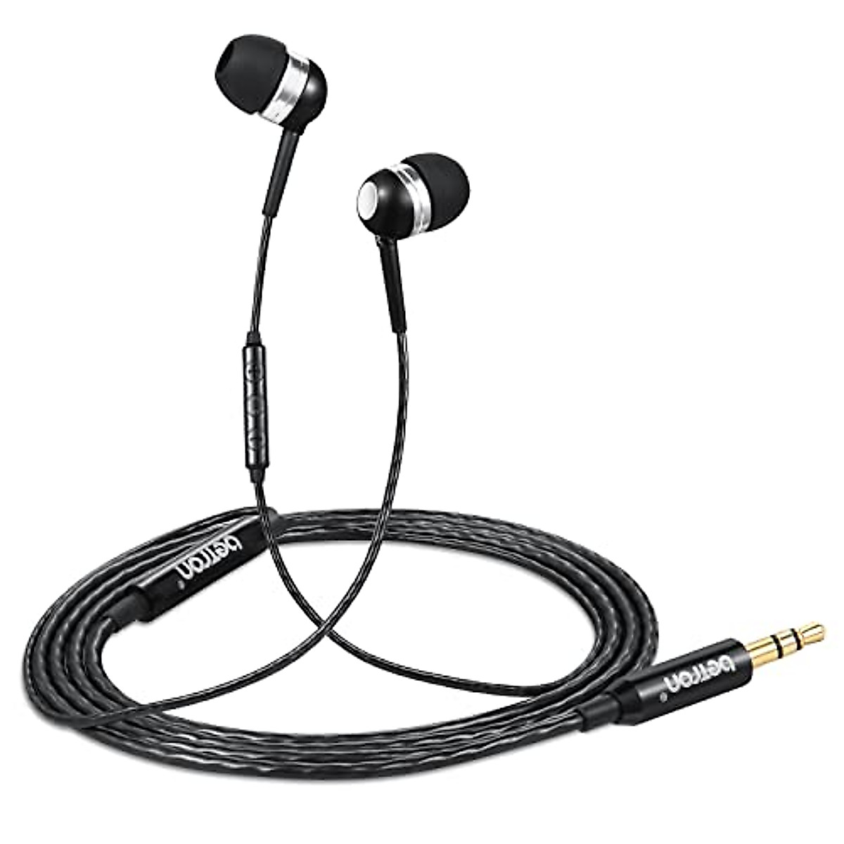 Betron in-Ear Headphones with Microphone - Balanced Audio Lightweight Tangle-Free Cord, Wired 3.5mm Jack