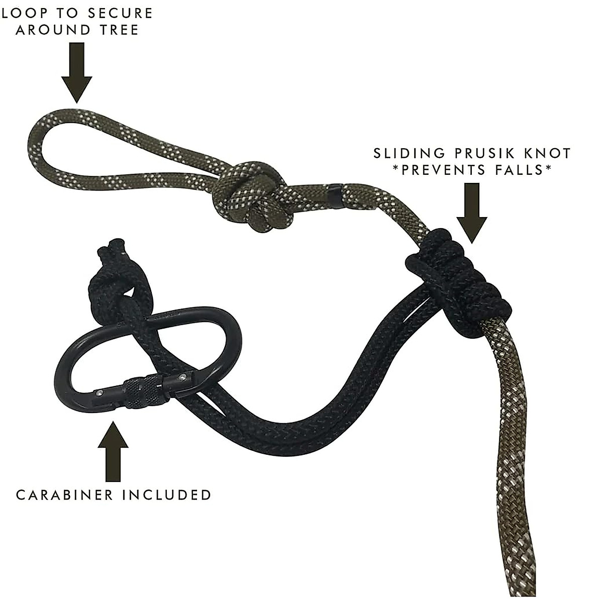 Proven Wild Treestand Safety Rope Lifeline System - 30ft Life Lines for use with Tree Stand Harness. Safety Lifeline Tree Stand Rope. 350 lb Rated Lifeline Rope.
