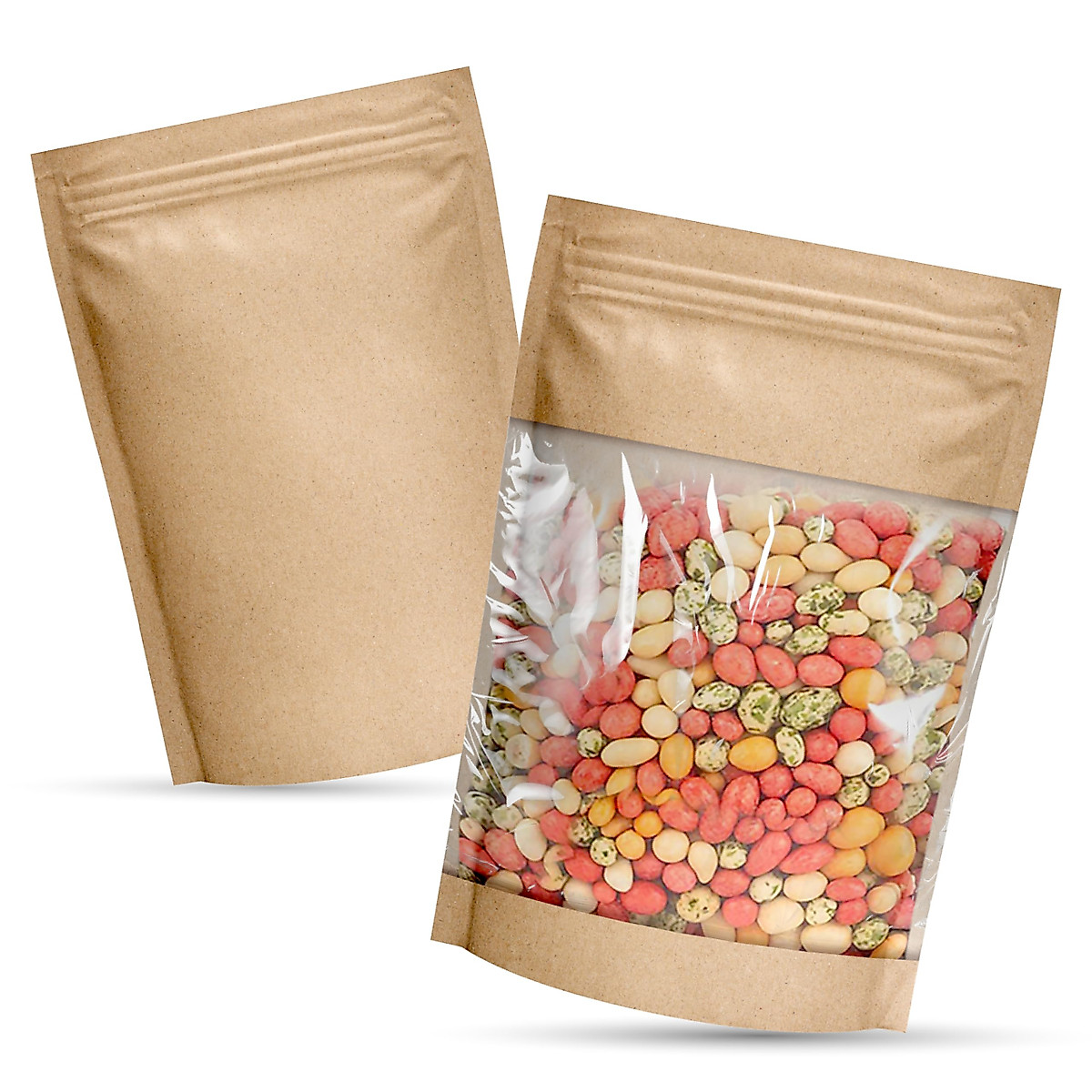 Resealable, Disposable Standup Paper Bags. Large Window. 40 PK Airtight, Waterproof, Zip Lock - Food Grade. Long Shelf-Life, Multipurpose Storage. Packing for Businesses & Private (5 * 6.7 inches)