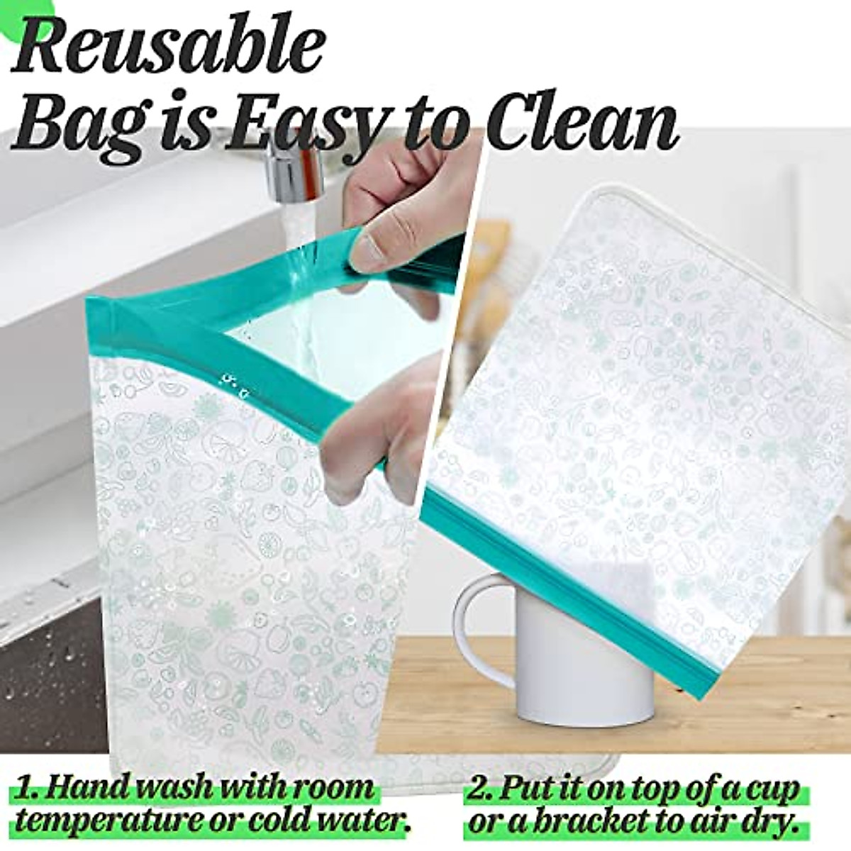 Reusable Gallon Freezer Bags, 4-Pack Reusable Ziplock Bags Silicone, Reusable Food Storage Bags for Travel/Home Kitchen Organization As Meats, Vegetables, Sandwich, Snack, Cereal