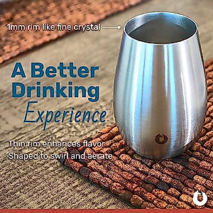 SNOWFOX Premium Vacuum Insulated Stainless Steel Grand Pinot Wine Glass -Set of 2 -Chilled Wine Stays Icy Cold -Stemless Cocktail Glasses -Elegant Home Entertaining -Classic Barware-13.5oz -White/Gold