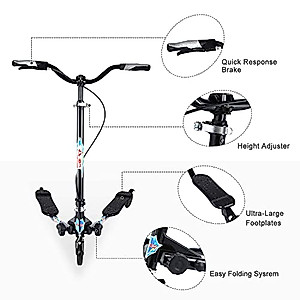 AODI Swing Wiggle Scooter, 3 Wheels Drifting Scooter with Adjustable Height/Folding Kick Scooter for Kids/Woman/Men Age 6+ Years Old