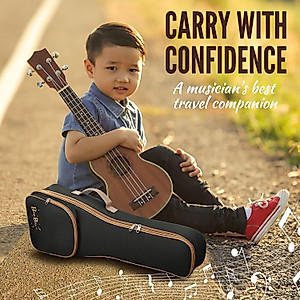 Flexzion Ukulele Gig Bag - Uke Backpack Storage Soft Case Waterproof w/Carrying Handle, Pocket & Adjustable Shoulder Strap, Music Accessories for Concert Tour Travel, Black, 26 in., Tenor