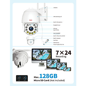 [2K,Auto-Track Camera] Tonton 3MP Wireless Pan and Tilt Outdoor WiFi Security Camera,2 Way Audio,Floodlight,Color Night Vision,Standalone Working,Also Works with All of Tonton Wireless NVRs