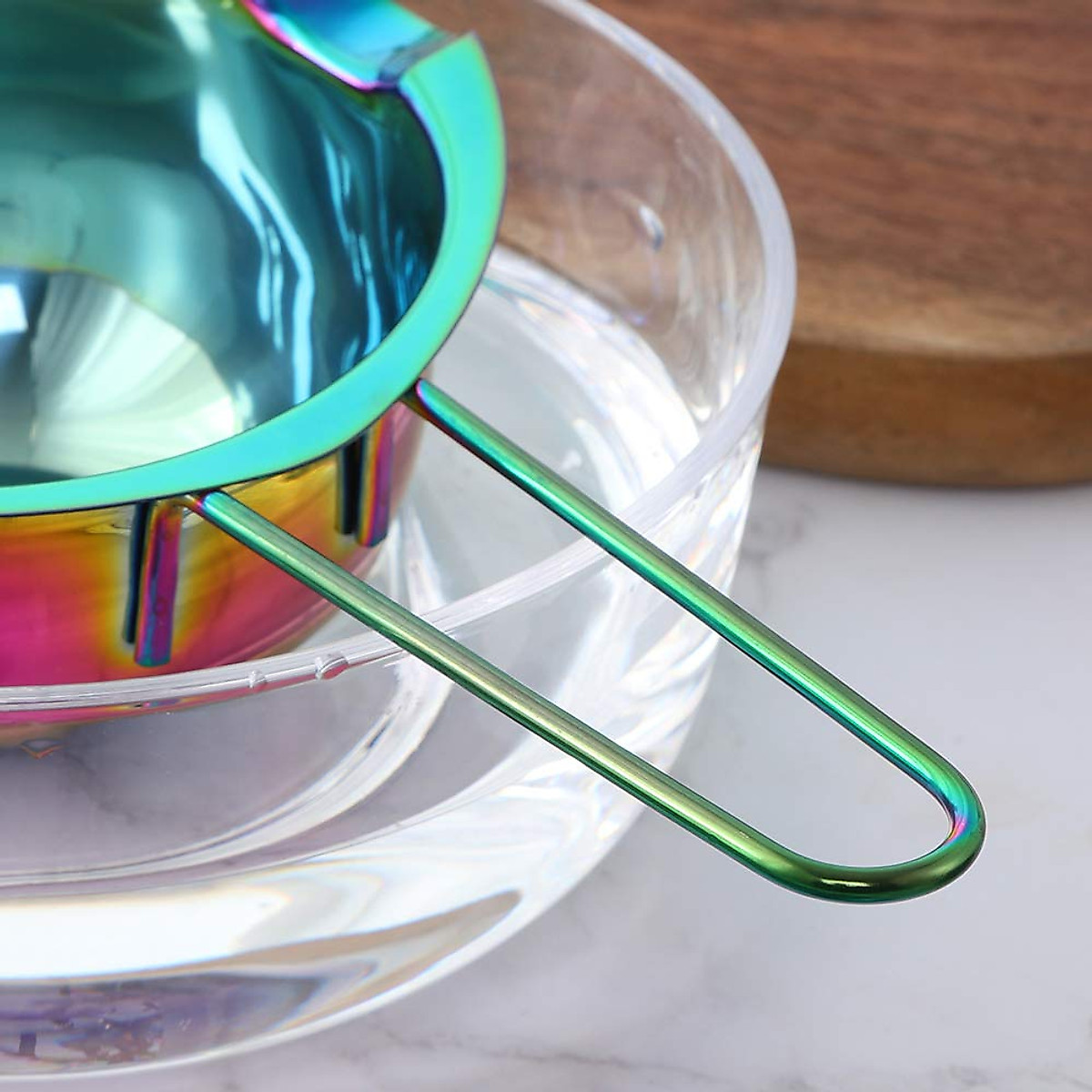 Buyer Star Stainless Steel Melting Pot, 400ml Boiler Pot for Melting Chocolate, Butter, Cheese, Caramel and Soap Making (Rainbow no.0)