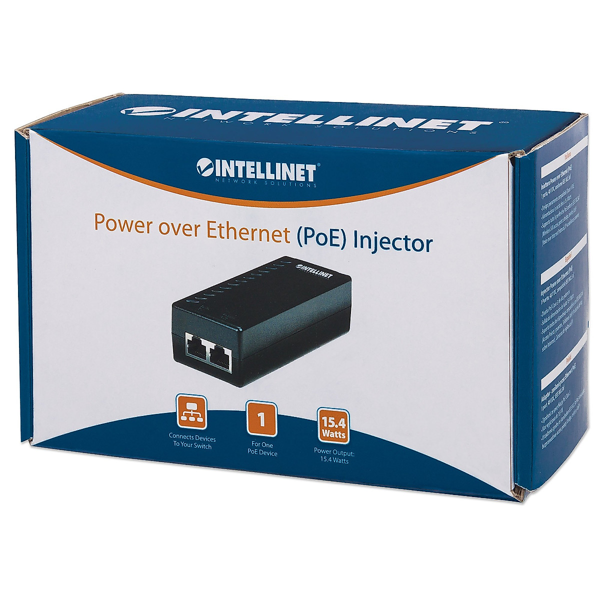 Intellinet PoE Injector - Converts Non-PoE to PoE Connections - Use CAT5 Ethernet Cable with RJ45 to Provide Both Power and Data – Supplies 15.4W up to 100 M (328 ft) Black 524179