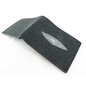 Pelgio Genuine Stingray Shagreen Skin Leather Bifold Wallet (Black)