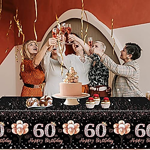GREHUMOR 3Pcs 60th Birthday Tablecloth Decorations for Women-Rose Gold Pink Table Cloth Happy 60 Birthday Theme Party Supplies Table Cover Plastic Disposable Rectangular Party Decorations