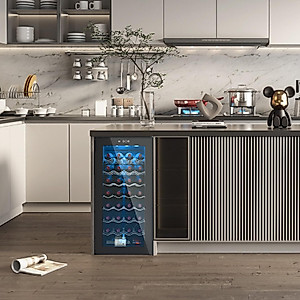 Kerilyn 32 Bottle Wine Fridge, 2.75Cu.Ft./78L Thermoelectric Free Standing Wine Cooler Refrigerator with Interior LED Light, 54°F - 66°F Digital Temperature Control Wine Refrigerator For Red Wine
