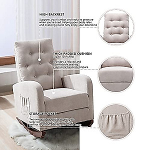 BOSTANA Rocking Chair Nursery, High Backrest Upholstered Velvet Glider Chair with Rubber Wood Legs & Side Pocket,Rocker Armchair for Livingroom,Bedroom,Lounge