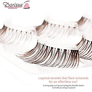 Dorisue Natural false Lashes Brown Eyelashes 3D Light Color Look Real False Eyelashes Short Handmade lashes wispies Natural False Eyelashes Eye Makeup Fake Eyelashes 4 Pairs eyelashes pack