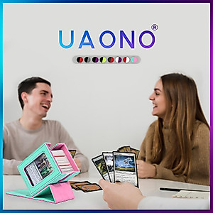 UAONO Card Deck Box with MTG Commander Display, Deck Case Holds 100+ Double-Sleeved Cards, Trading Card Storage Box Fits TCG/PTCG/Sports Card with 2 Dividers, 1 Toploader (Turquoise, Pink)