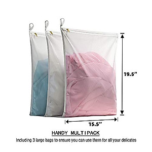 TENRAI Delicates Laundry Bags, Bra Fine Mesh Wash Bag for Underwear, Lingerie, Bra, Pantyhose, Socks, Use YKK Zipper, Have Hanger Loops, (White, 3 Large, QS)